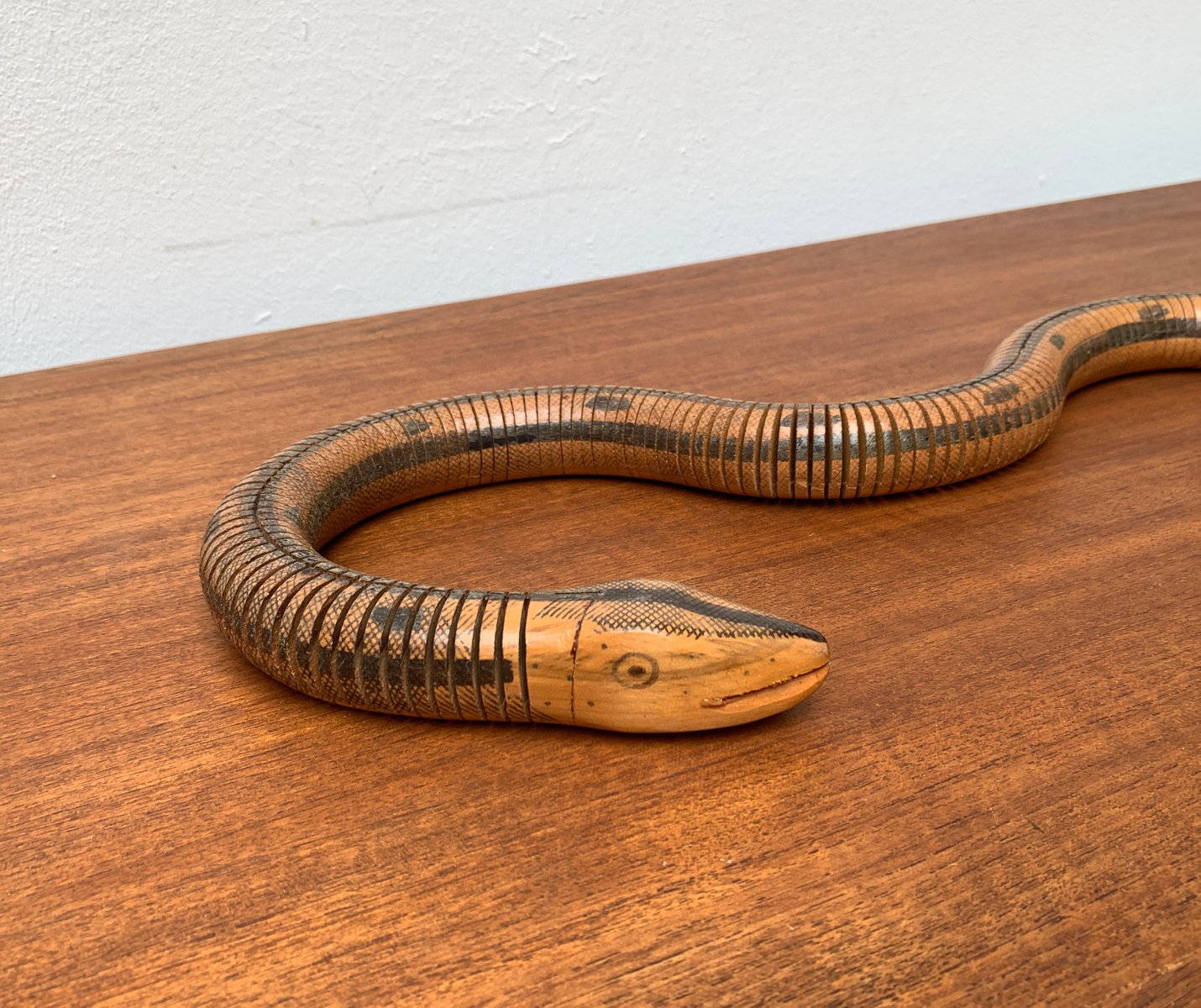 Vintage Flexible Wooden Snake Sculpture for sale at Pamono