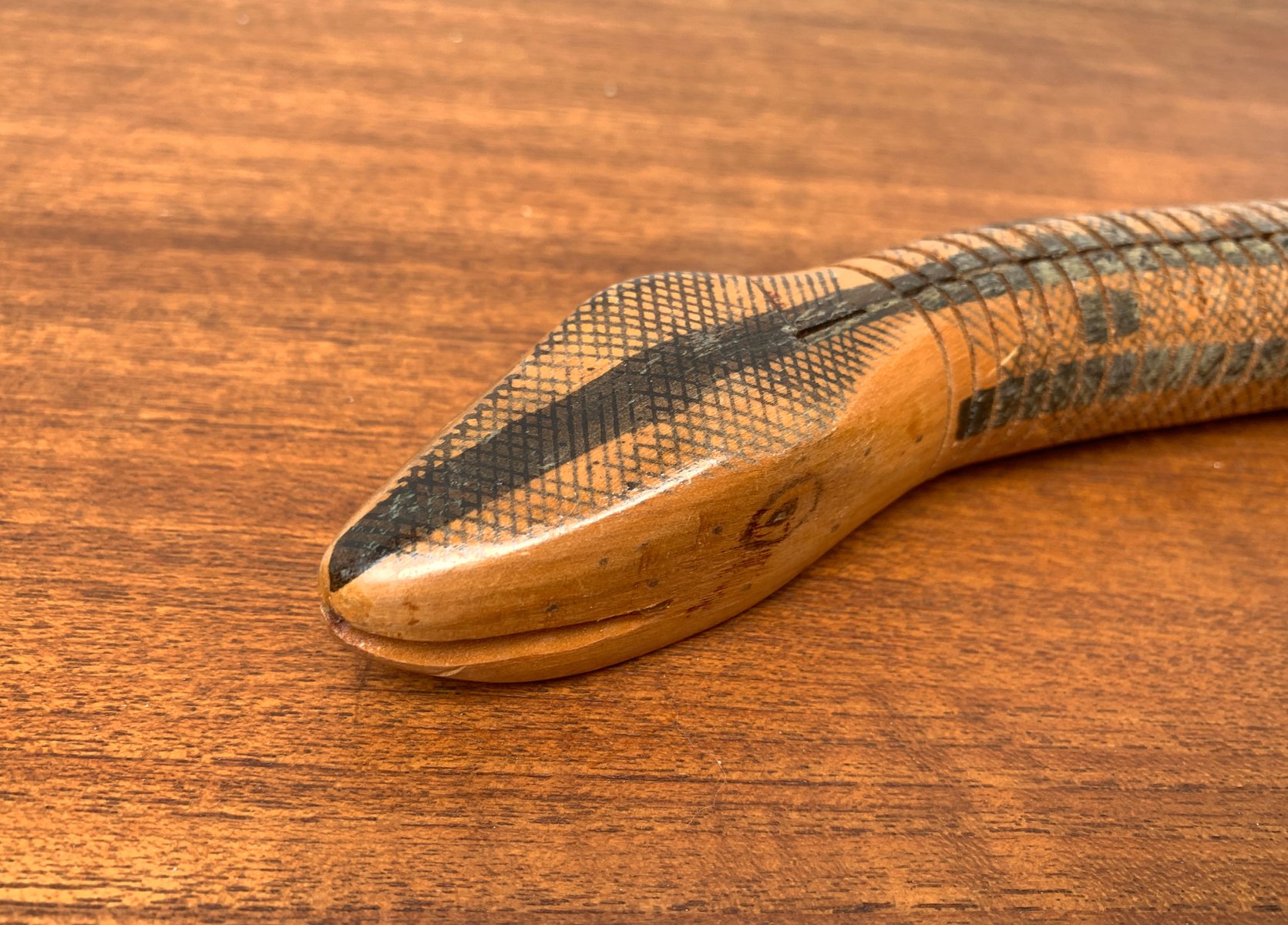 Vintage Flexible Wooden Snake Sculpture for sale at Pamono