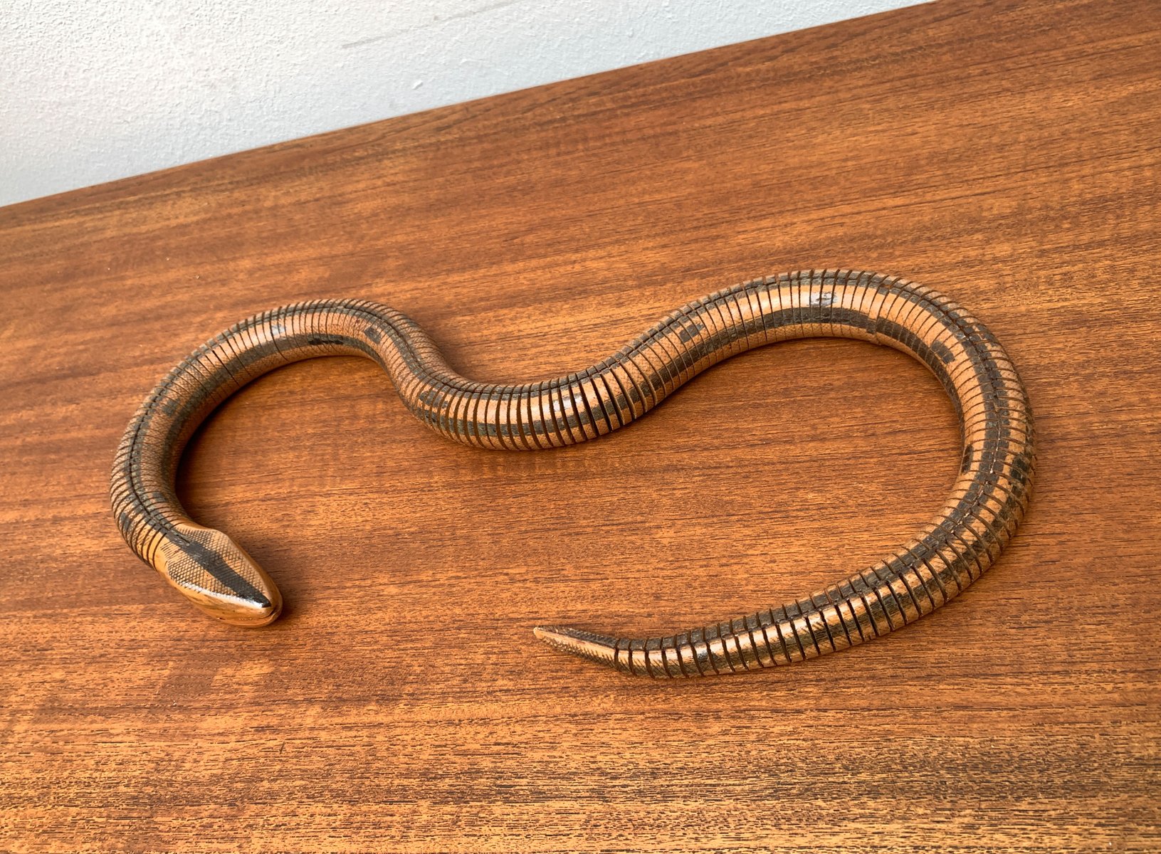 Vintage Flexible Wooden Snake Sculpture for sale at Pamono