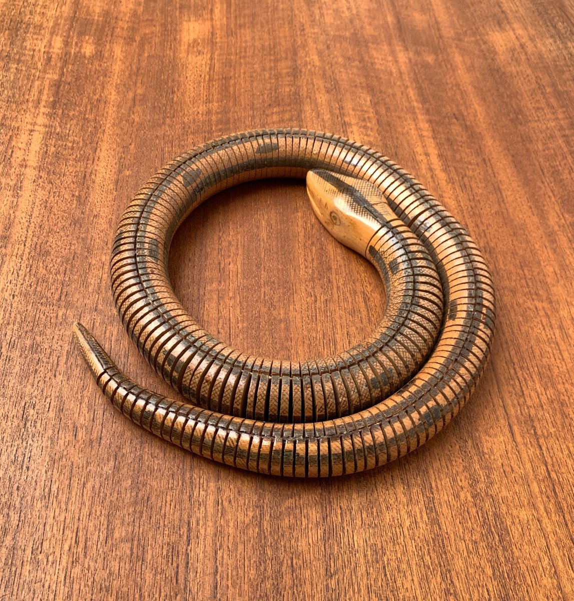 Vintage Flexible Wooden Snake Sculpture for sale at Pamono