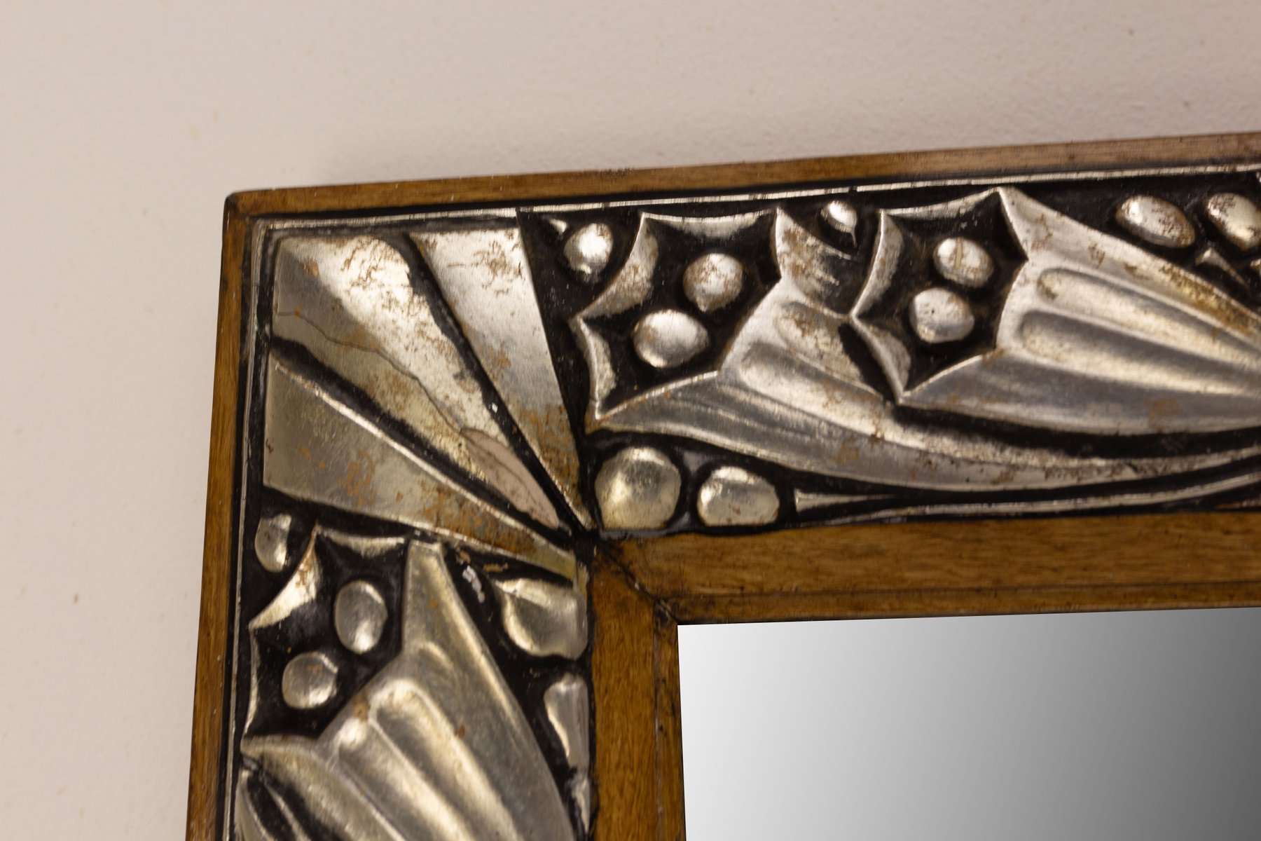French Art Deco Mirror in Frame with Flowers Metal and Pine, 1930 for ...