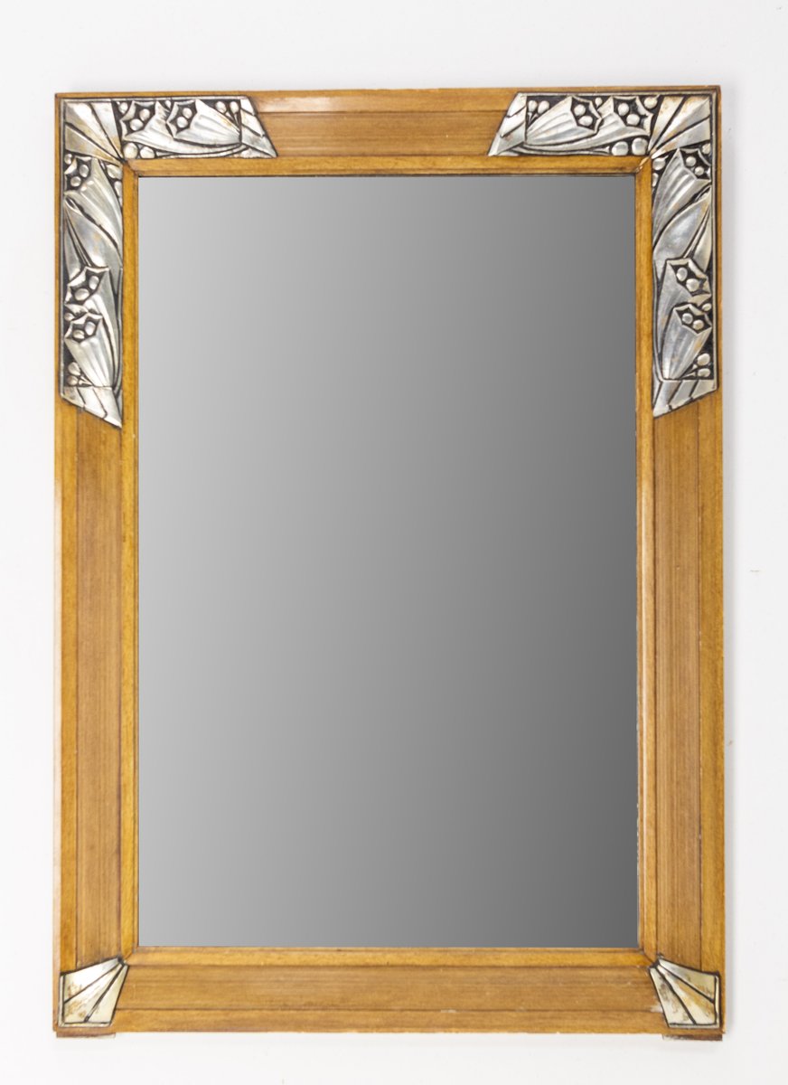 French Art Deco Mirror in Frame with Flowers Metal and Pine, 1930 for ...