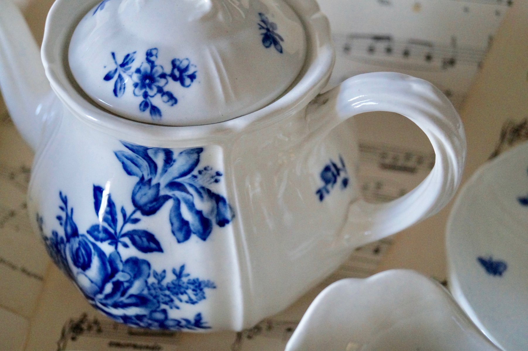 Antique Creamware Ludlow Blue Flowers Tea Set from Wedgwood, 1920s, Set ...
