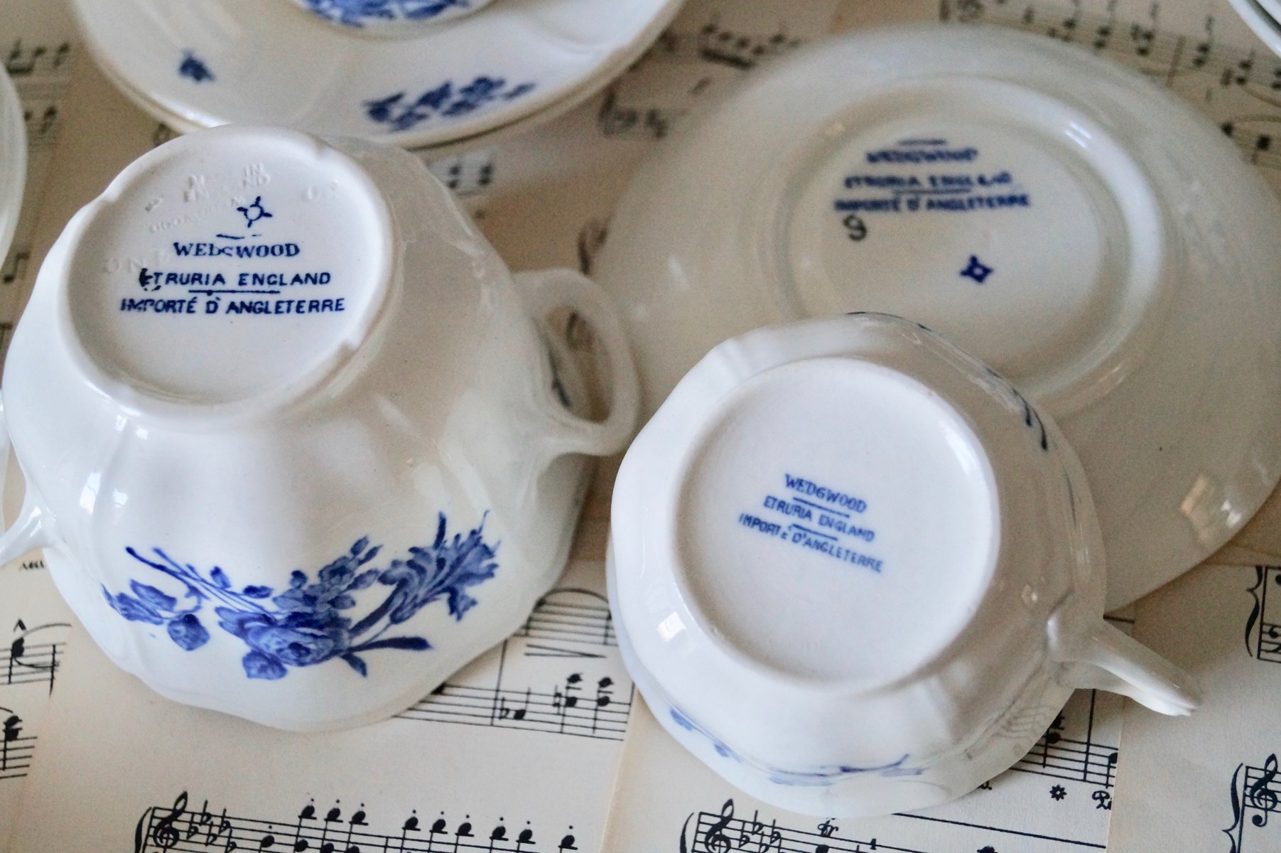 Antique Creamware Ludlow Blue Flowers Tea Set from Wedgwood, 1920s, Set ...