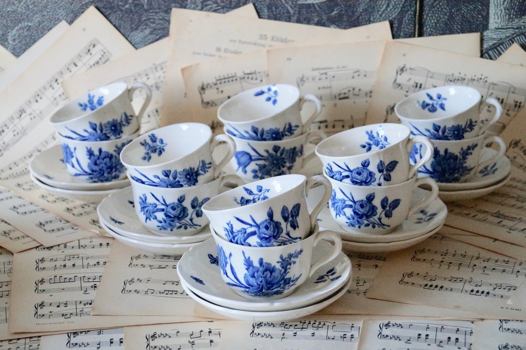 Antique Creamware Ludlow Blue Flowers Tea Set from Wedgwood, 1920s, Set ...