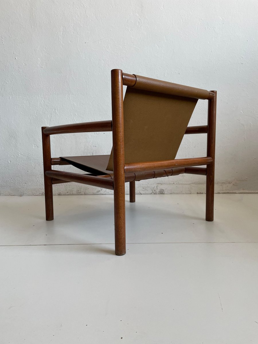 Mid-Century Modern Wooden Armchair With Faux Leather Seating from Stol ...