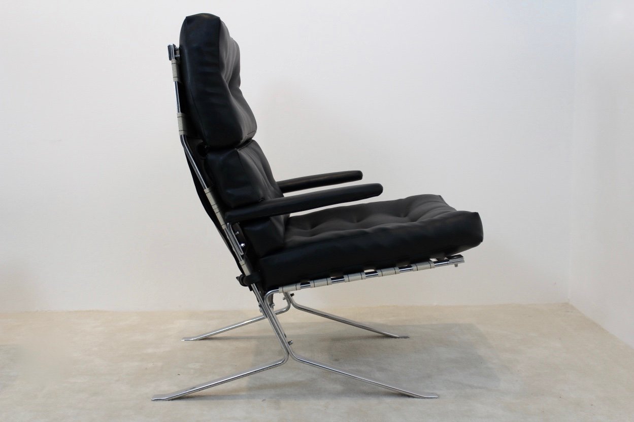 Mid-Century Belgian Chrome High-Back Lounge Chair, 1970s for sale at Pamono