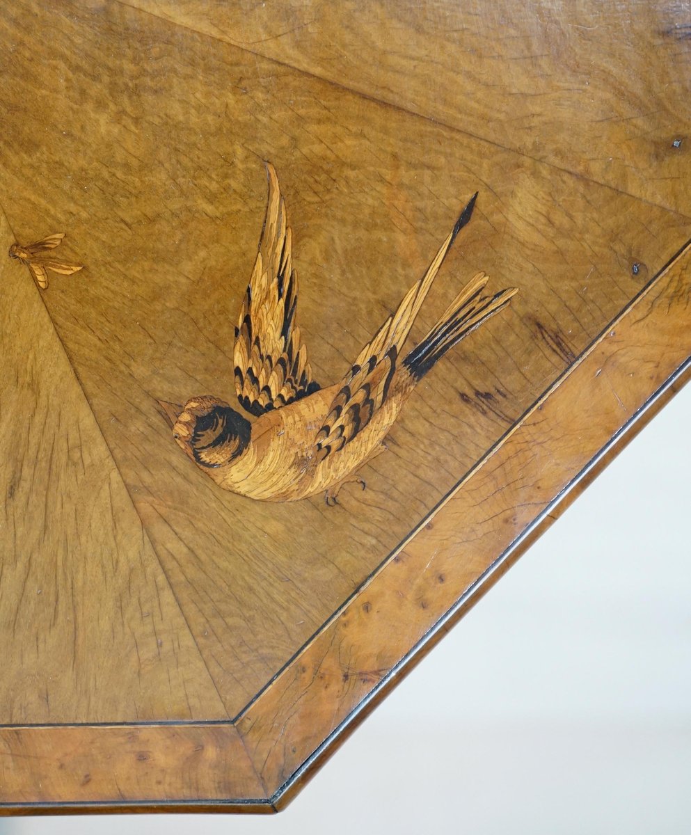 Antique Inlaid Marquetry Bird Occasional Side Table for sale at Pamono