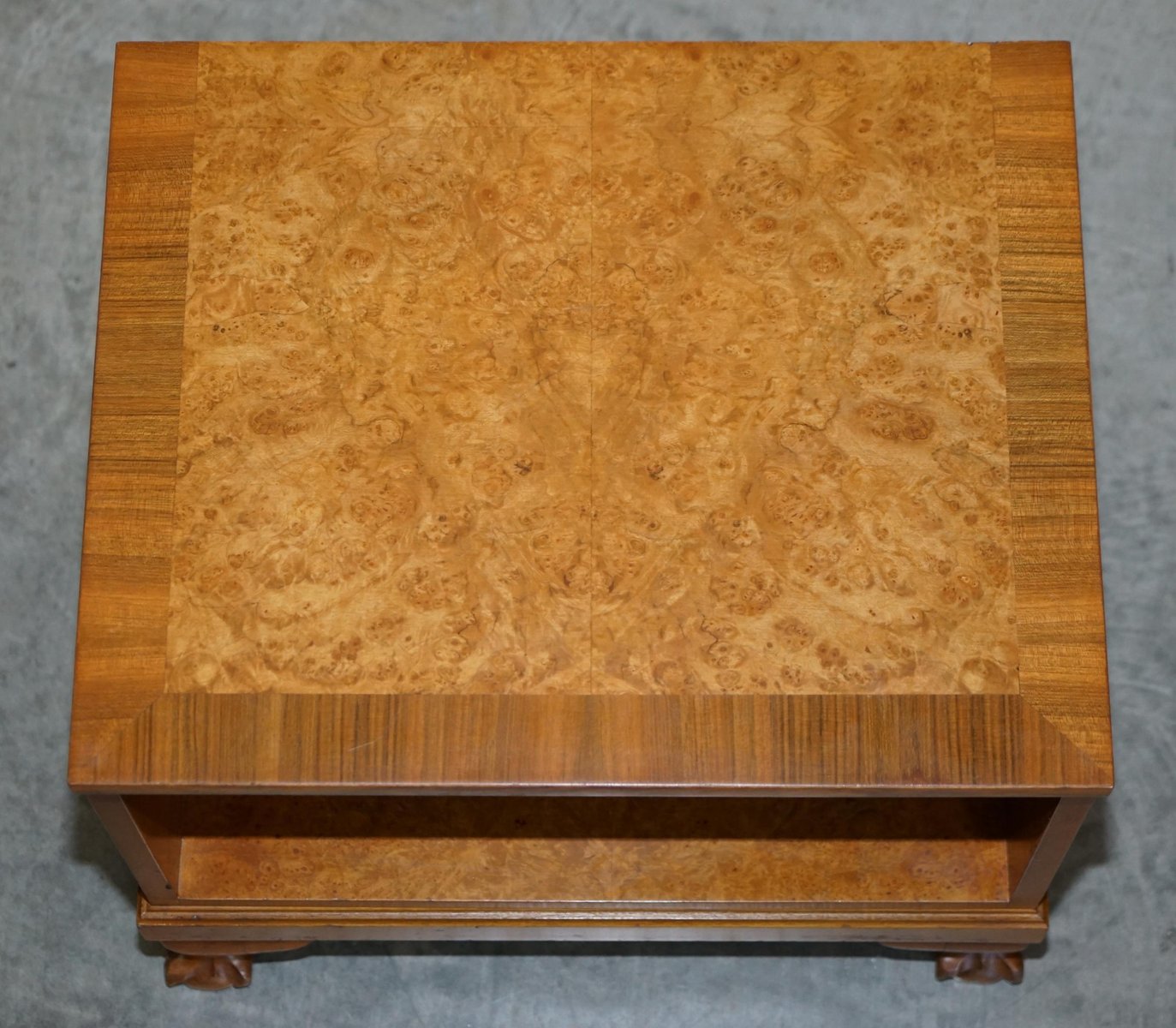 Burl Walnut Claw & Ball Foot Side End Lamp Wine Tables, Set of 2 for ...