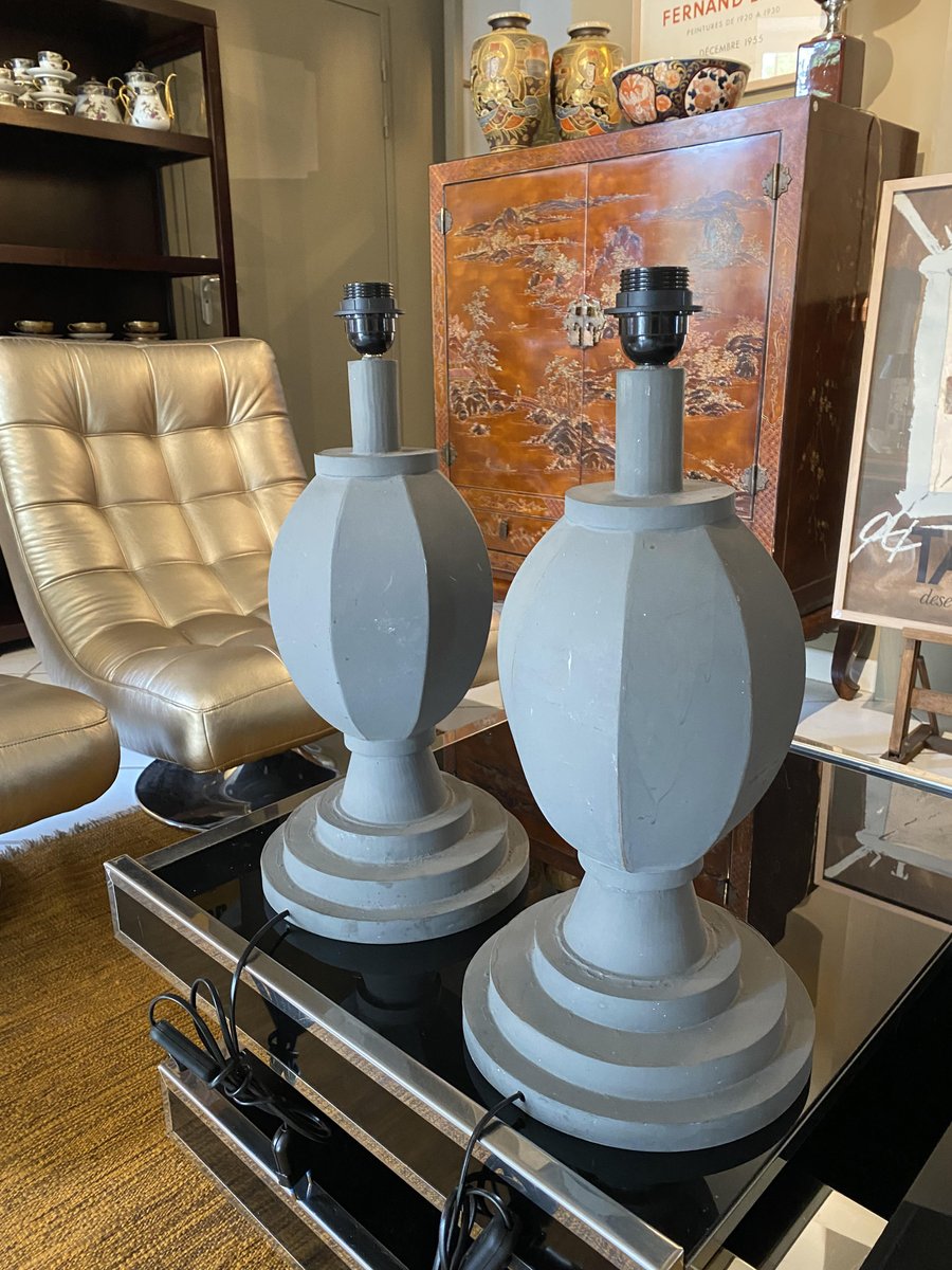 Decorative Lamp Bases in Grey Sheet Metal, Set of 2 for sale at Pamono