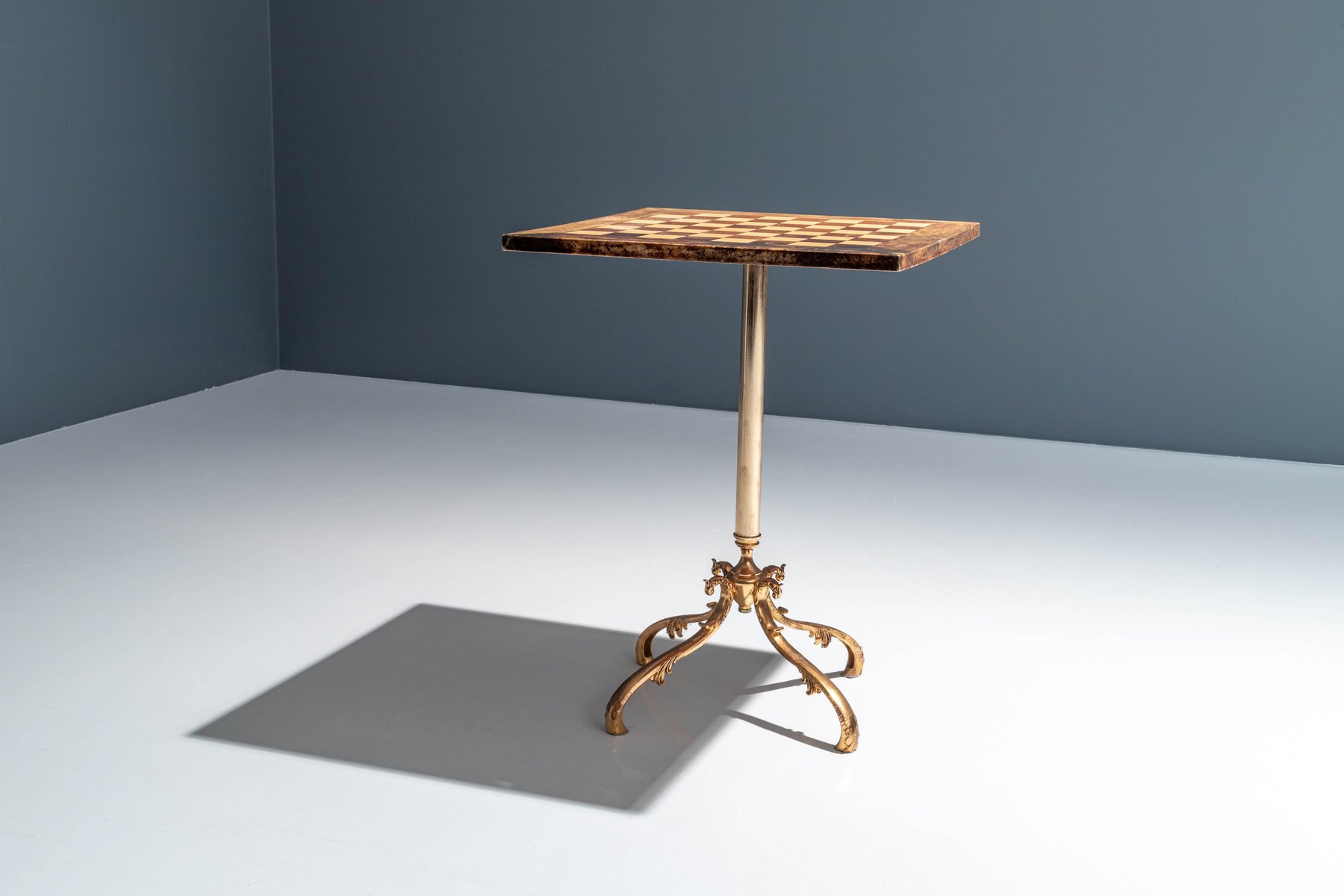 Lacquered Goatskin and Brass Chess Table by Aldo Tura, Italy, 1970s for ...