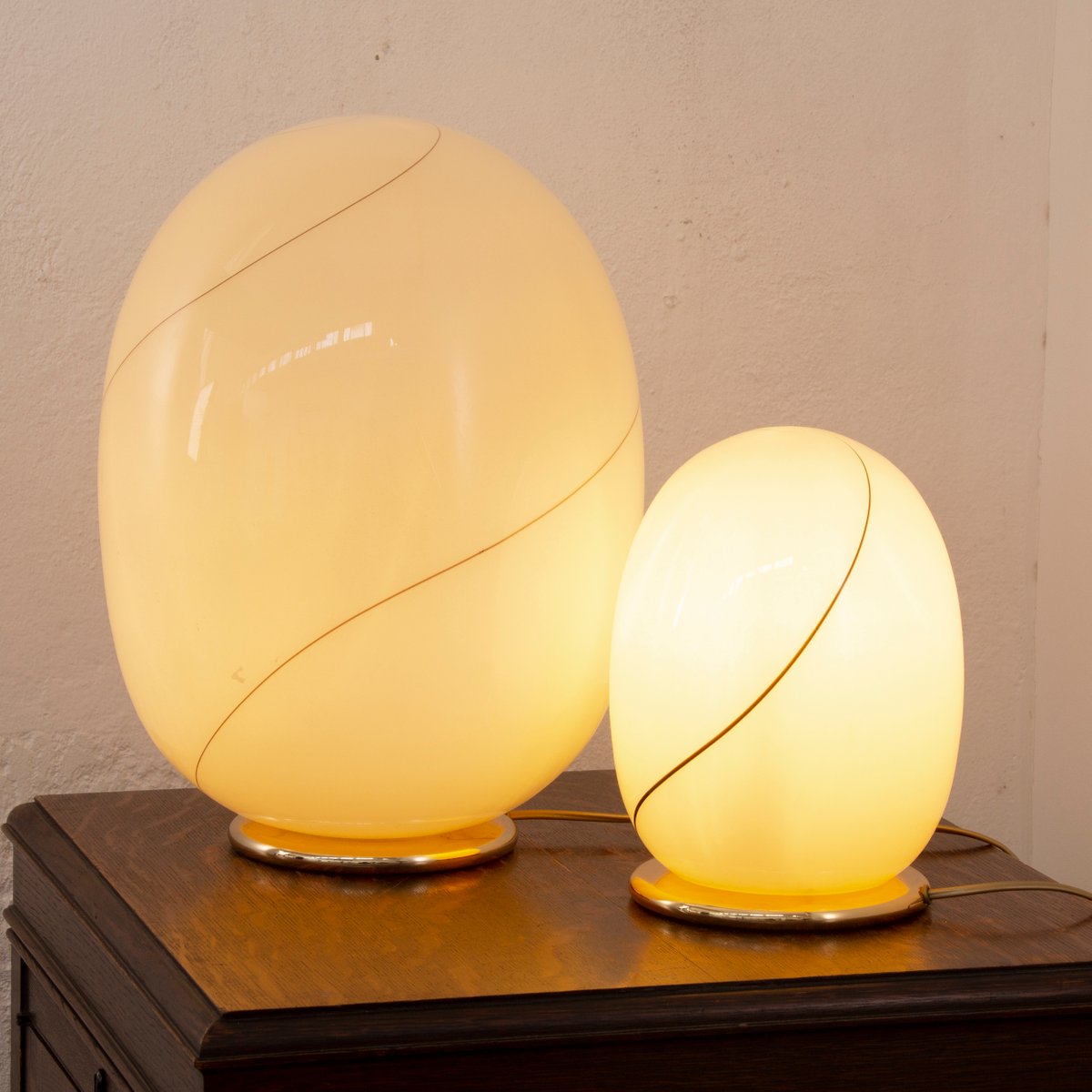 Italian Glass Lamp in Cream-Colored Murano Glass with Filigree and ...