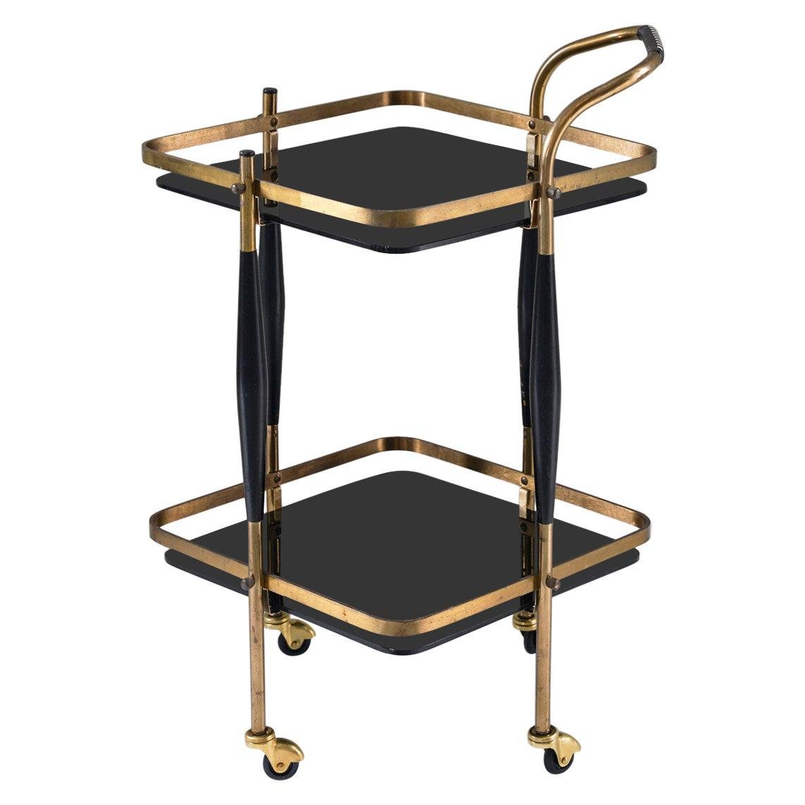 Mid-Century skandinavischer Barwagen aus Messing & Glas bei Pamono kaufen