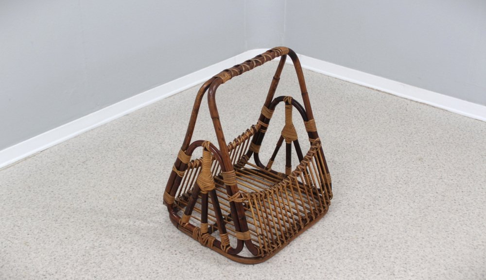 Vintage Rattan Magazine Rack from Castano, 1950s for sale at Pamono