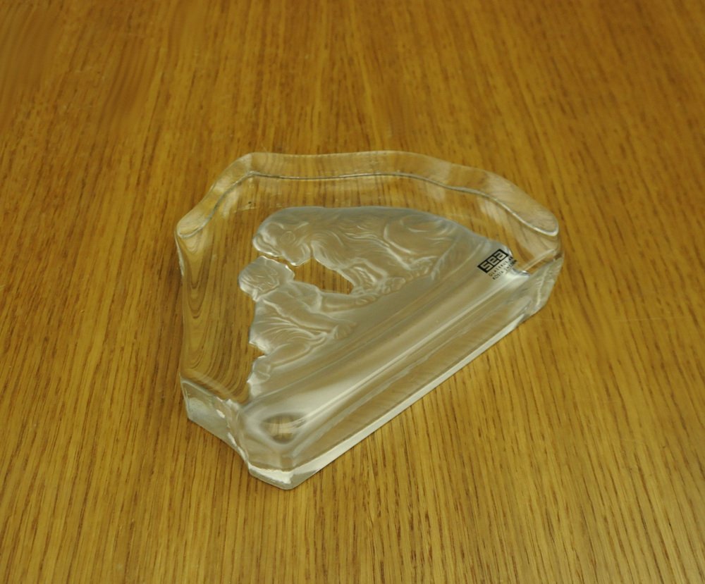 Boy with Dog Bookend in Glass by Paul Isling for Nybro Glasbruk for ...