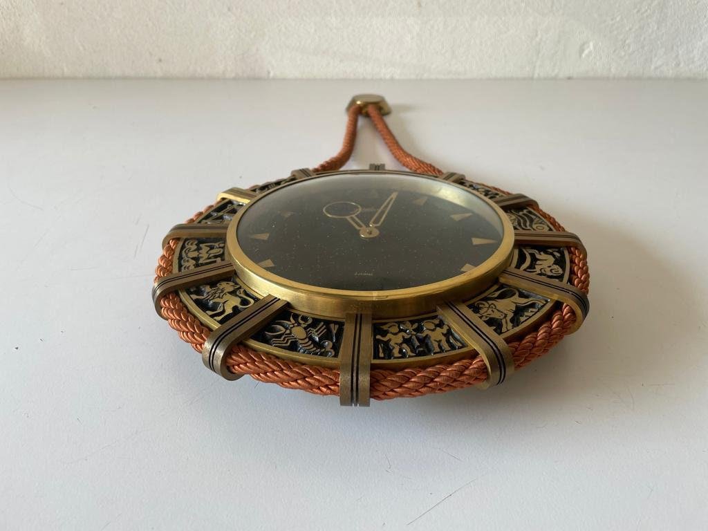 German Brass Zodiac Signs Wind Up Wall Clock with Rope Hanger by ...
