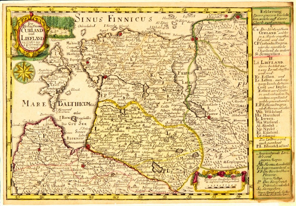 Map of Courland and Livonia by G. Schreiber, 1730s for sale at Pamono