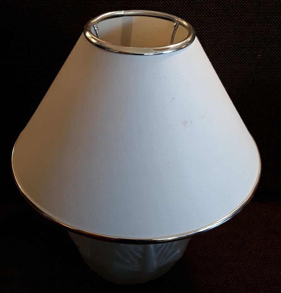 Art Deco French Matted Glass Shade Table Lamp with Chrome Plated Metal ...
