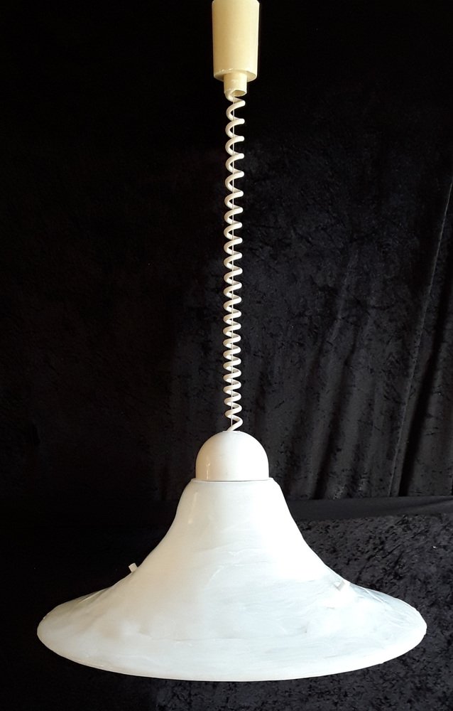 German Height-Adjustable Ceiling Lamp in White Polyester with a Cream ...