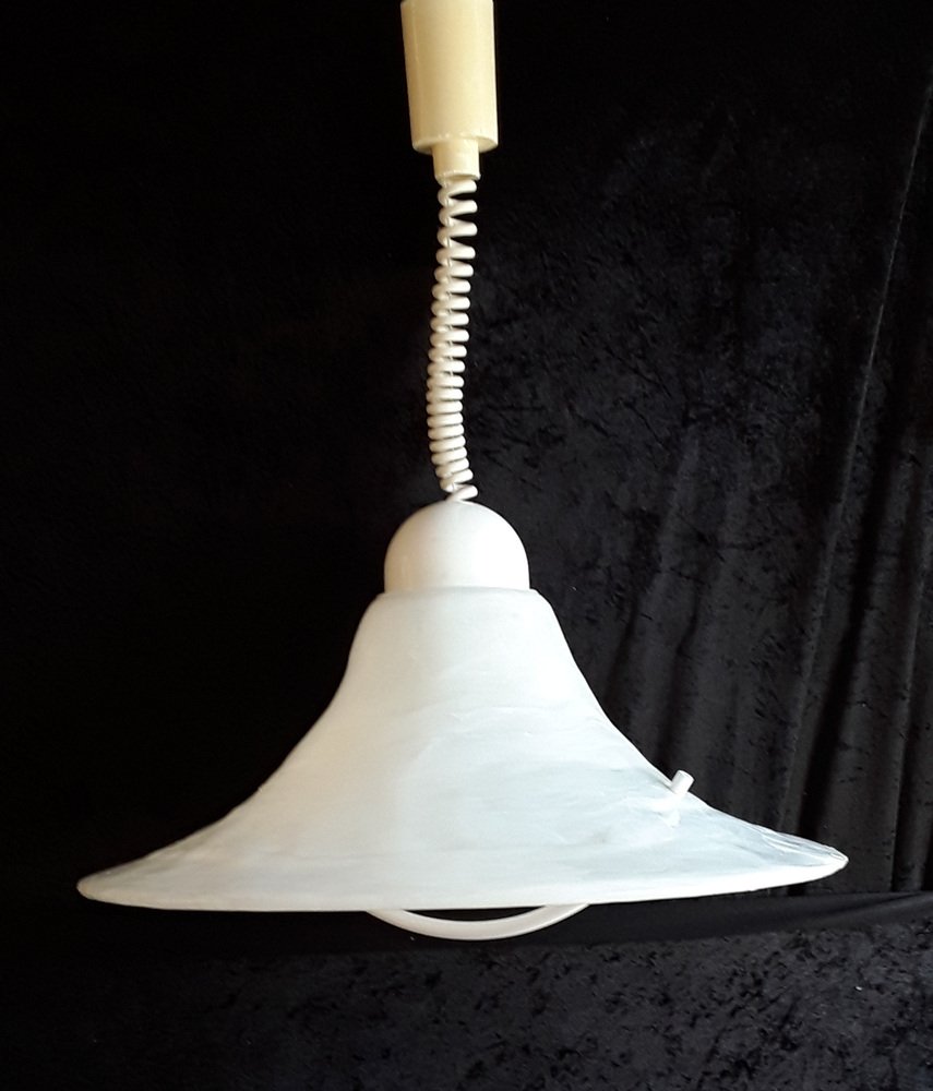 German Height-Adjustable Ceiling Lamp in White Polyester with a Cream ...