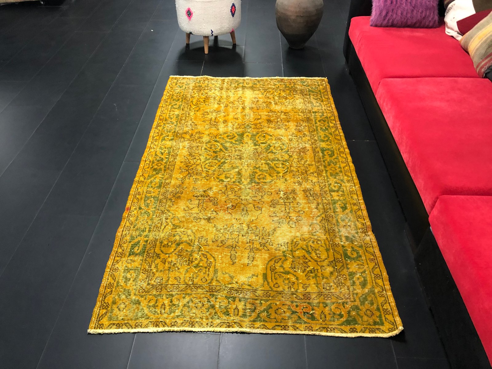 Modern Turkish Yellow Mustard Overdyed Rug for sale at Pamono