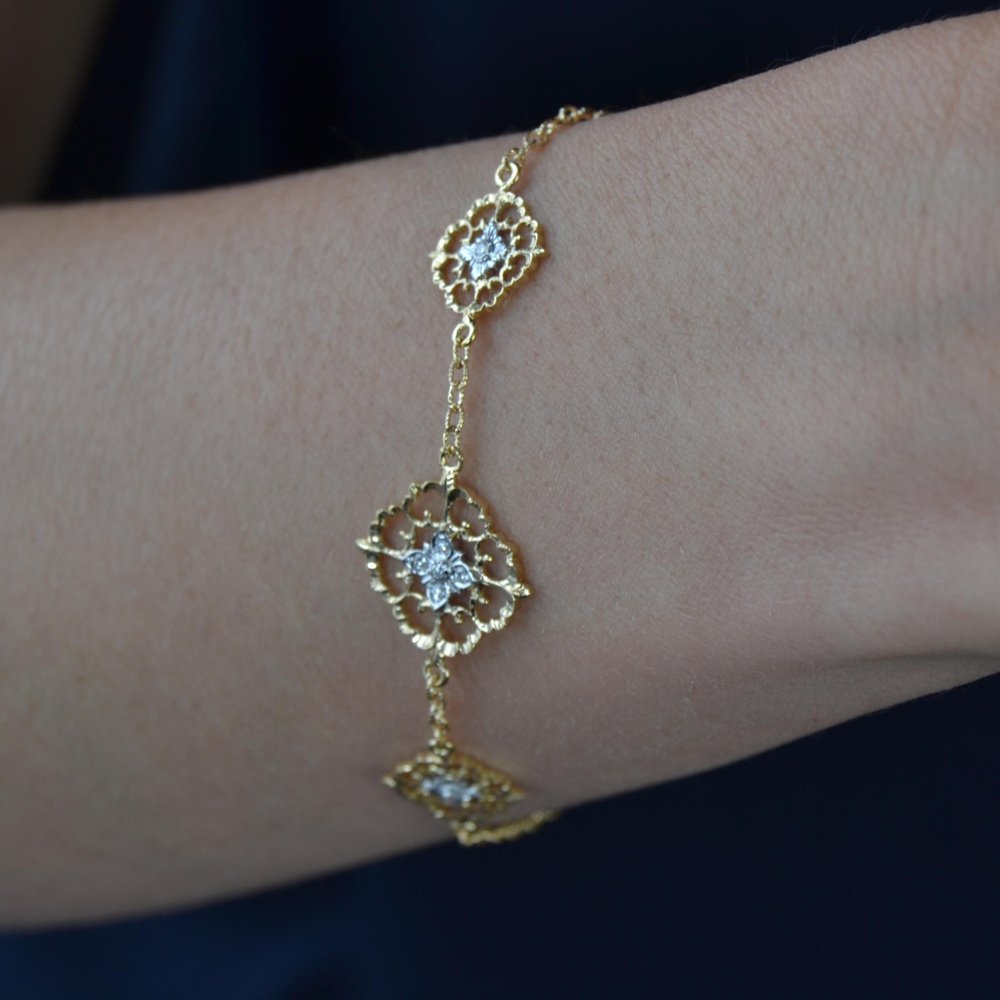 Modern Arabesque Bracelet in 18 Karat Yellow White Gold with Diamonds ...