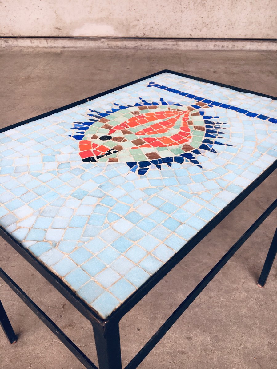 Vintage Mosaic Tile Side Table, Belgium, 1960s for sale at Pamono