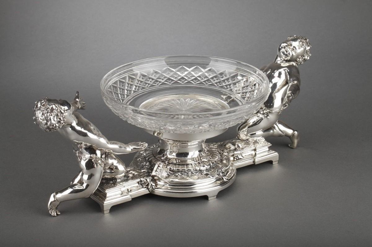19th Century Centerpiece in Silvered Bronze & Crystal by Christofle for ...