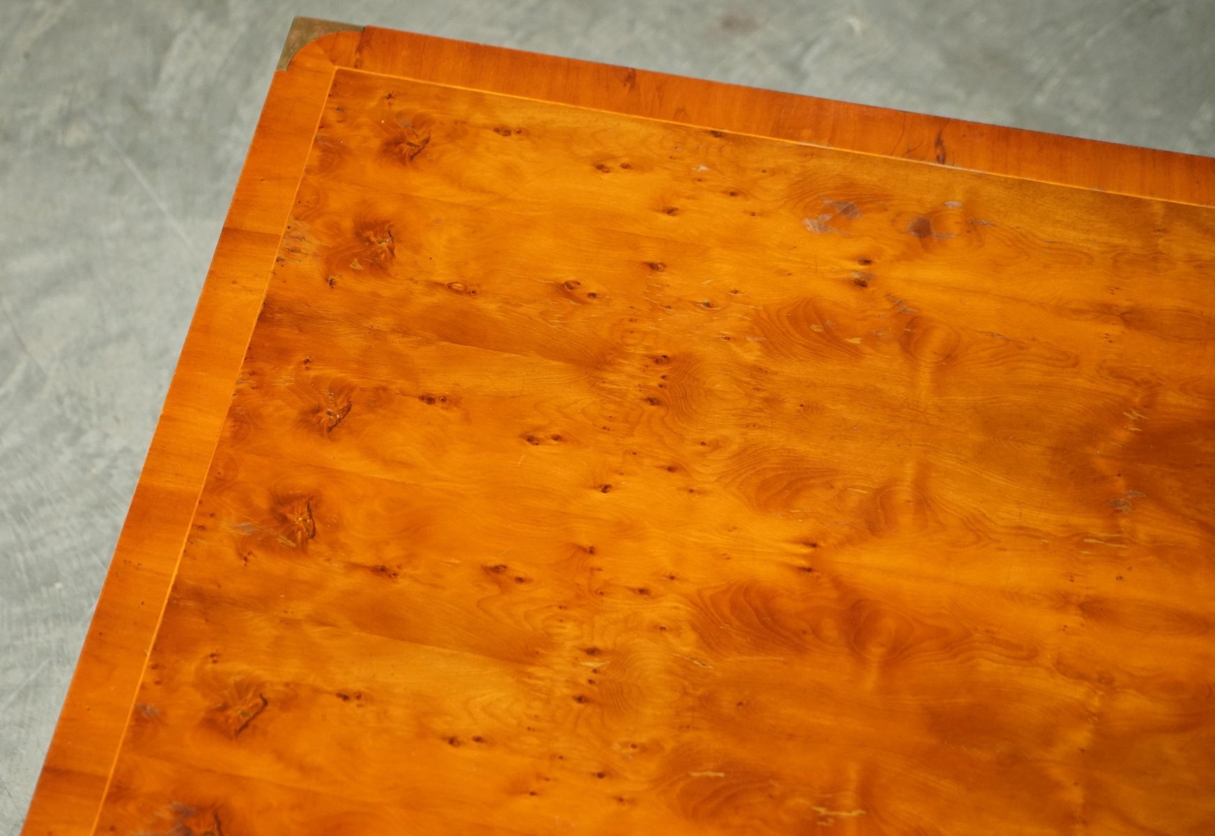 Military Campaign Burr Yew Wood Coffee Table with Bookshelf for sale at ...