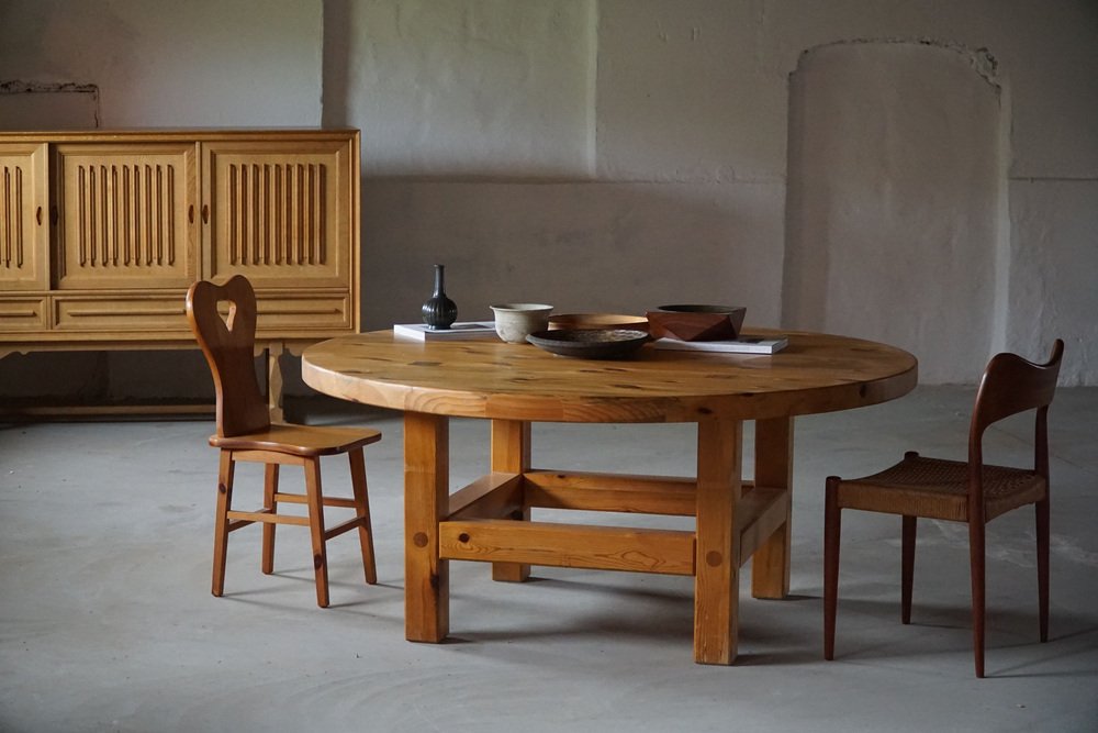 Large Swedish Modern Dining Table in Solid Pine by Sven Larsson, 1960s ...