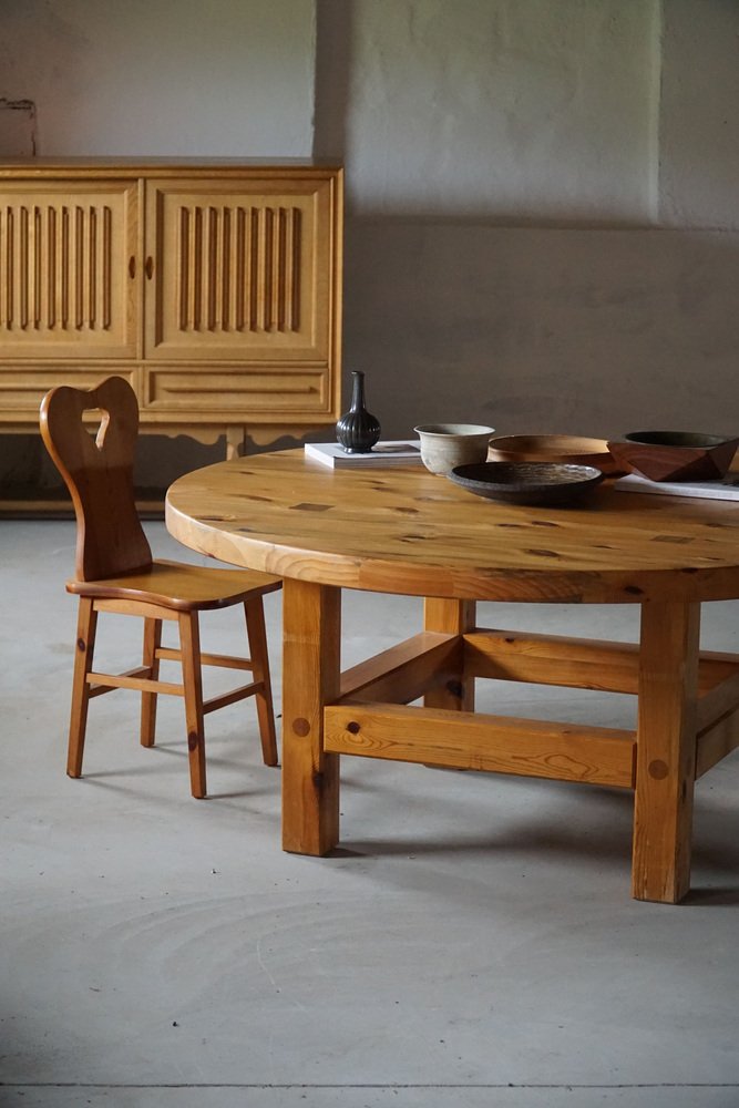 Large Swedish Modern Dining Table in Solid Pine by Sven Larsson, 1960s ...