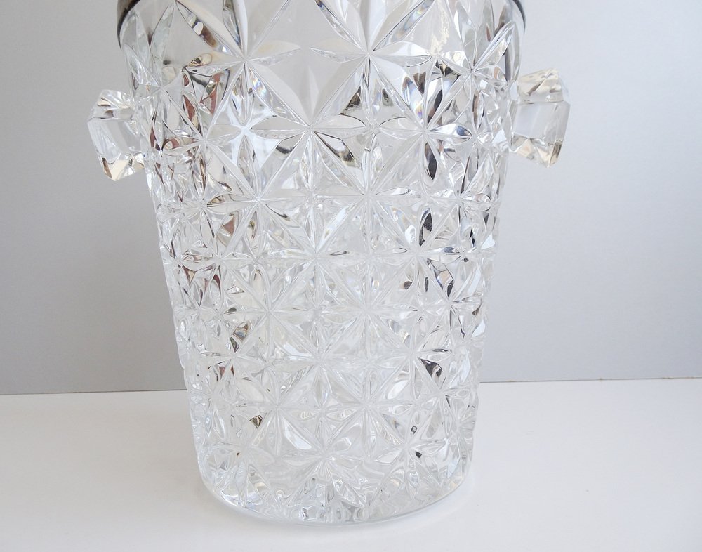 Crystal Glass Champagne Bucket with Silver Rim for sale at Pamono