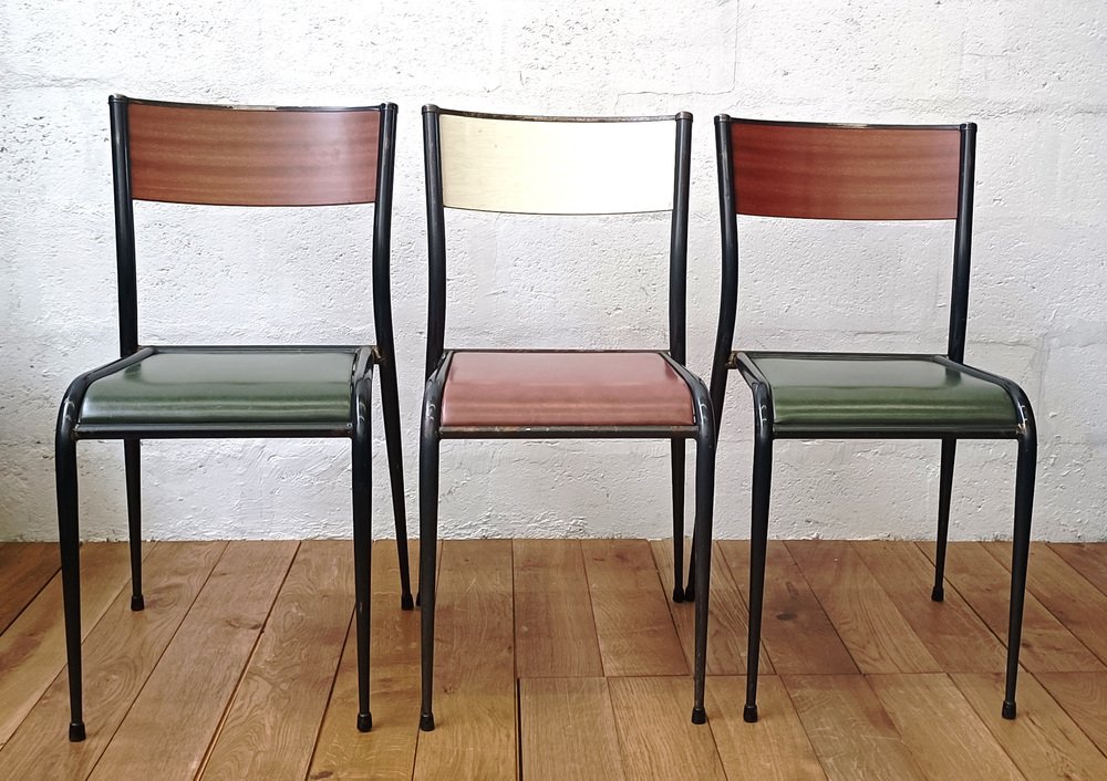 Vintage Leather Model 510 Chairs from Mullca, 1950s, Set of 3 for sale ...