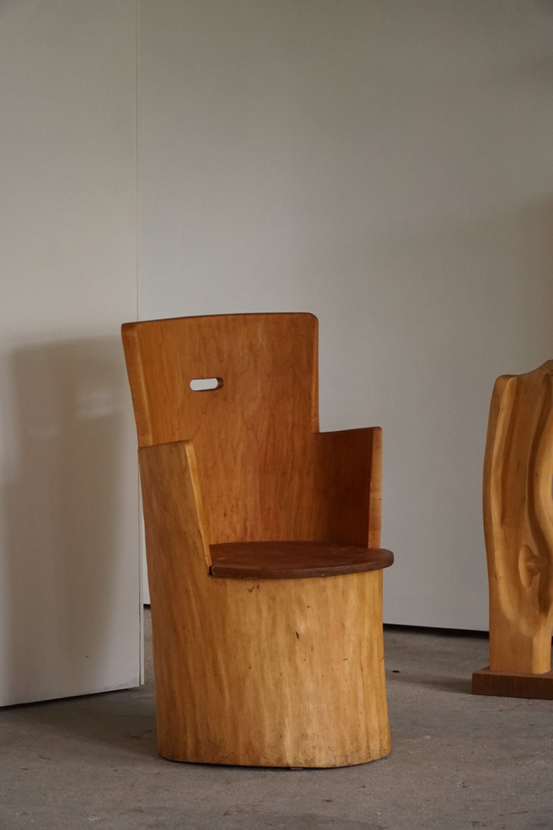 Mid-Century Brutalist Sculptural Carved Stump Chair in Solid Pine ...