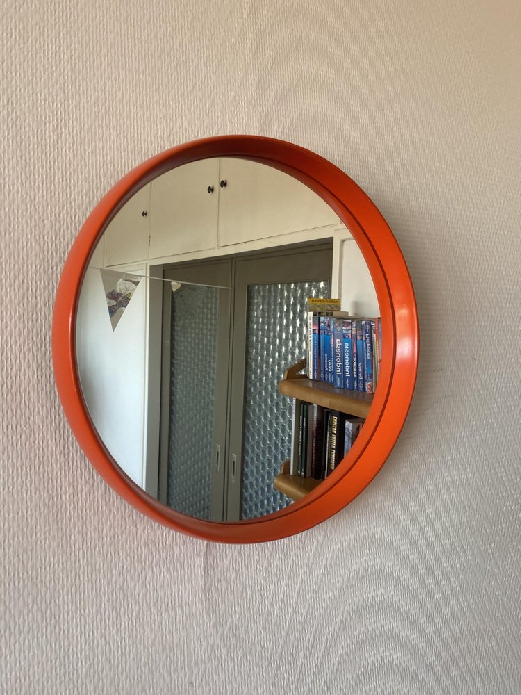 Mid-Century Modern Orange Round Mirror, 1960s for sale at Pamono