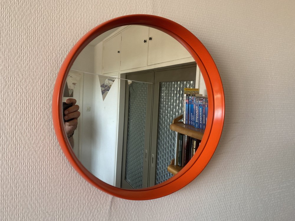 Mid-Century Modern Orange Round Mirror, 1960s for sale at Pamono