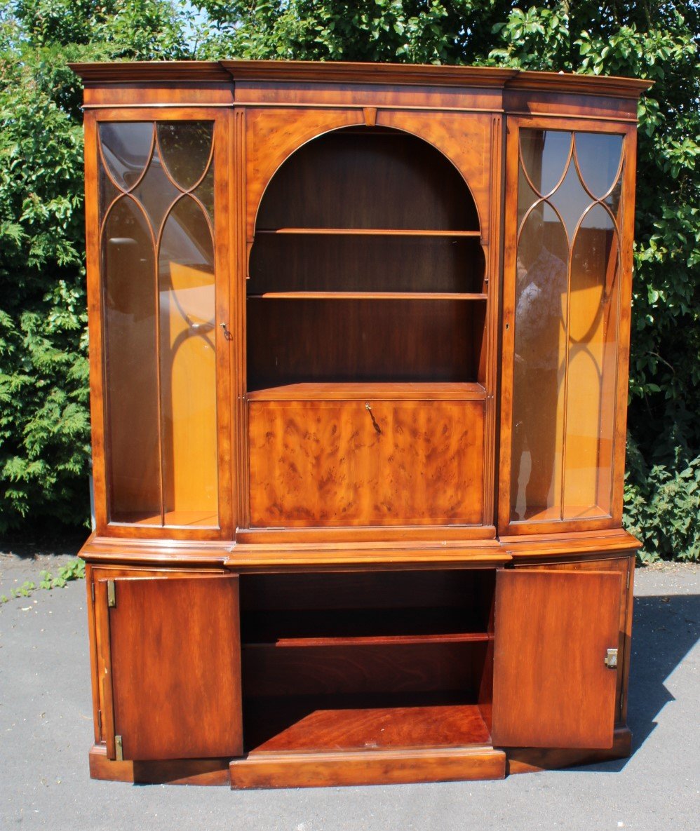Large Yew Wood 4 Door Glazed Top Bookcase, 1960s for sale at Pamono