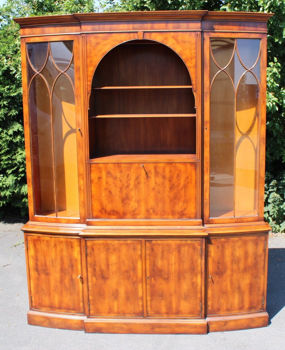 Large Yew Wood 4 Door Glazed Top Bookcase, 1960s for sale at Pamono