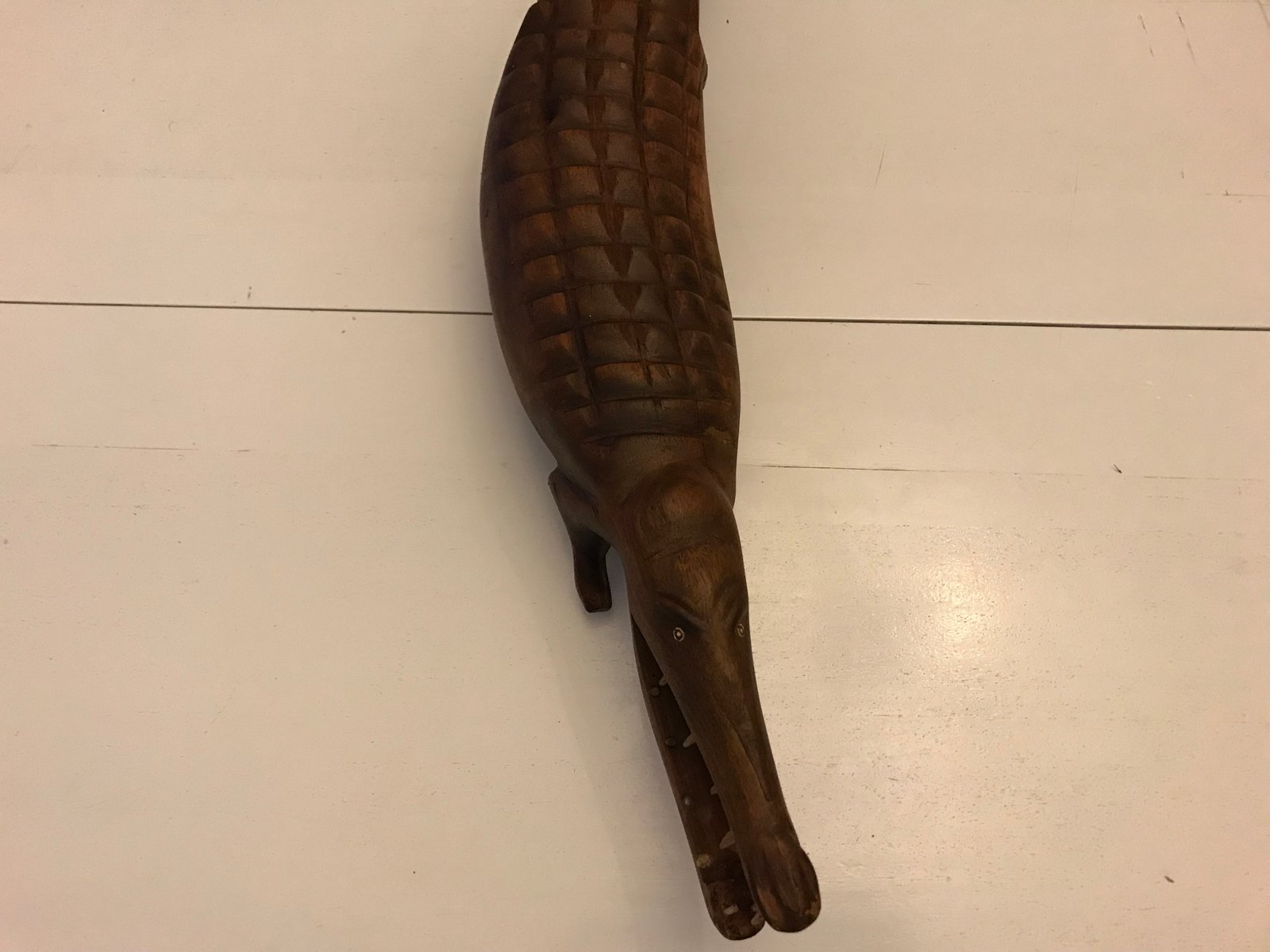 Large Hand-Carved Mahogany Crocodile Sculpture, 1970s for sale at Pamono