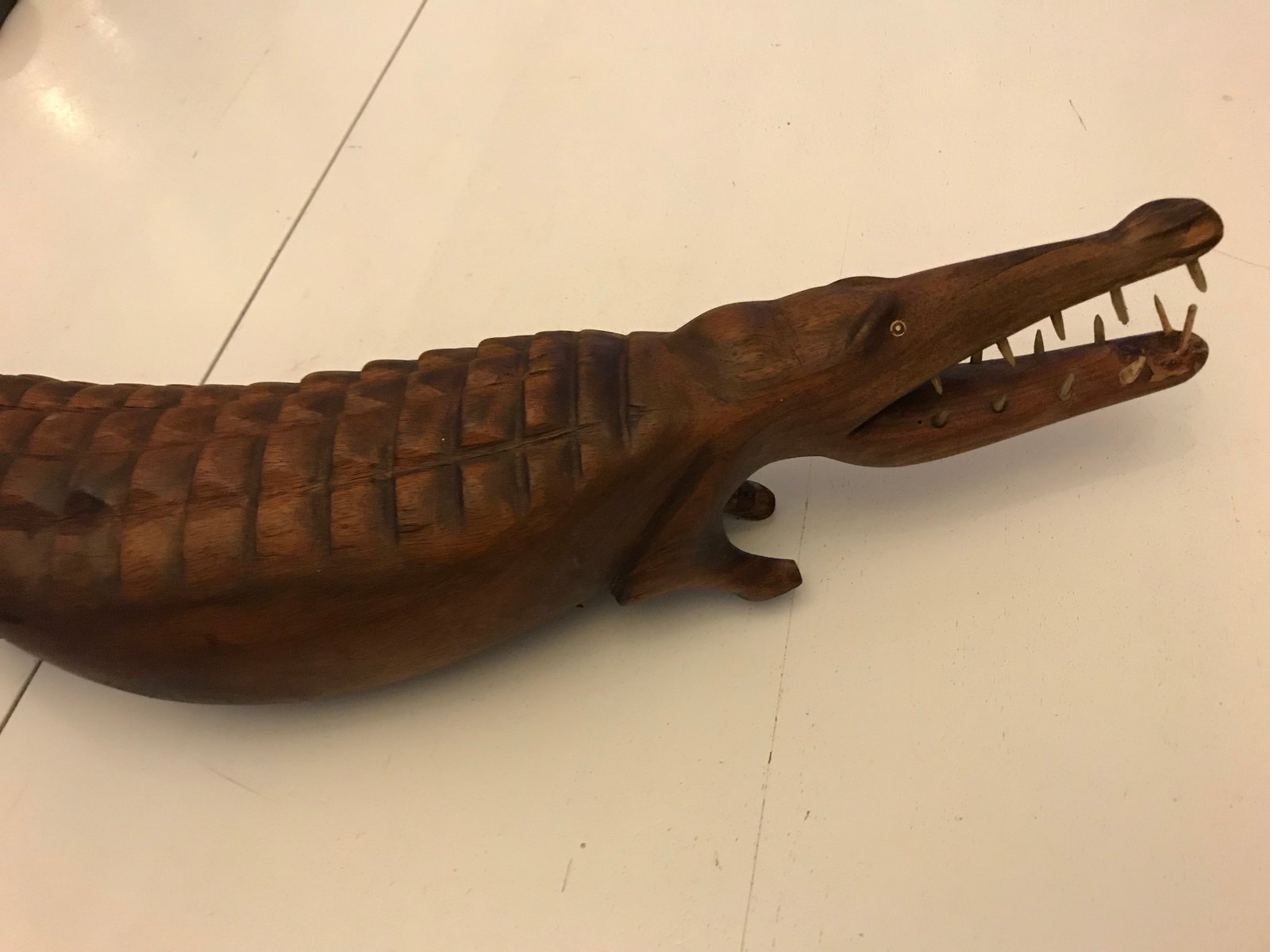 Large Hand-Carved Mahogany Crocodile Sculpture, 1970s for sale at Pamono
