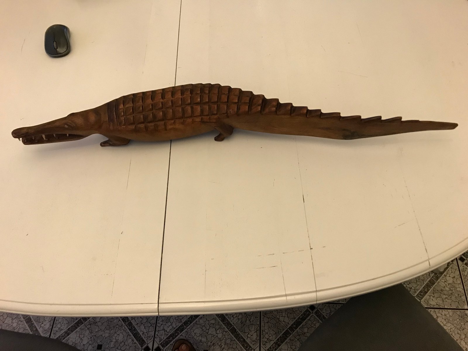 Large Hand-Carved Mahogany Crocodile Sculpture, 1970s for sale at Pamono
