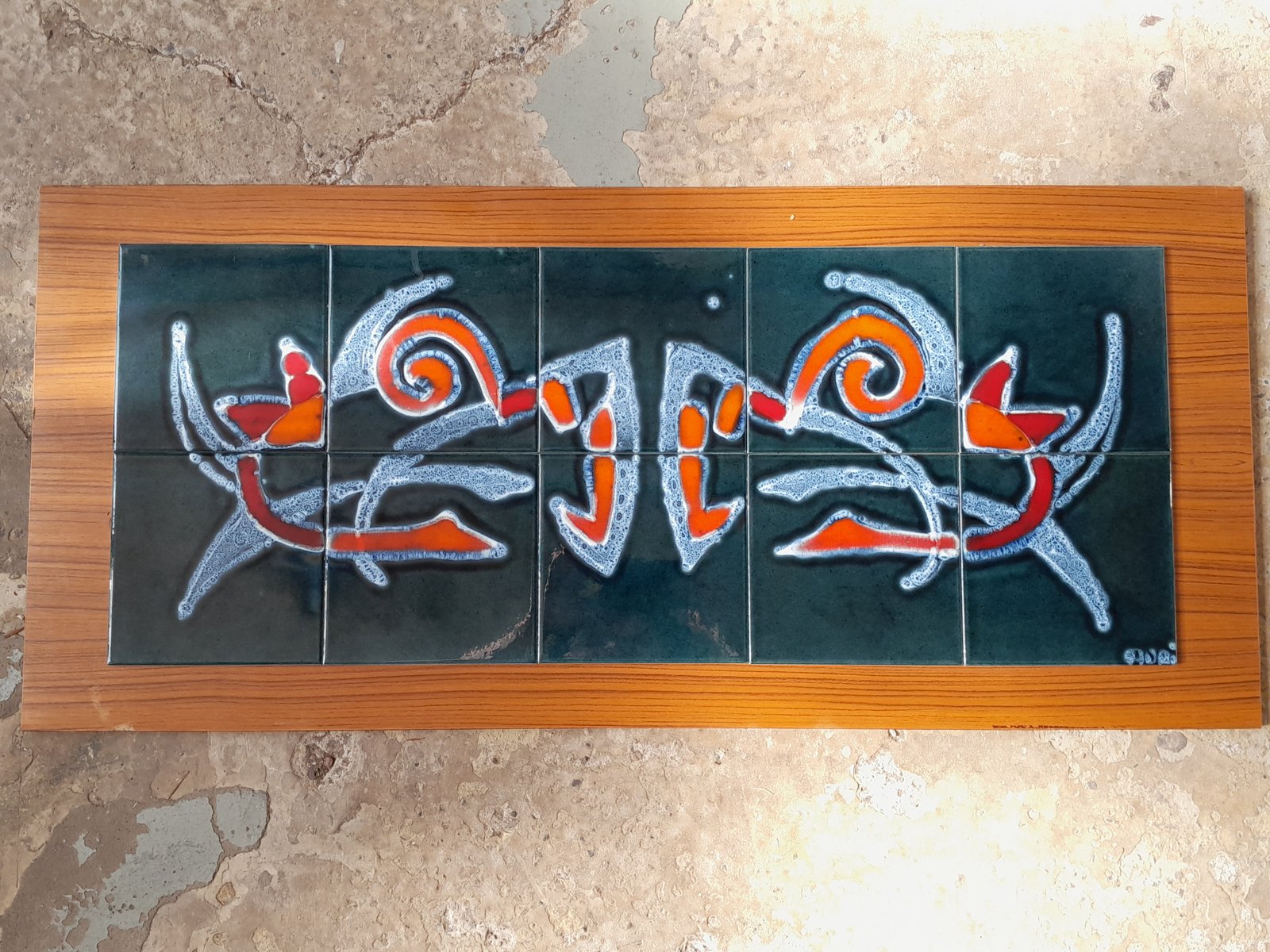 Vintage Ceramic Plaque with Abstract Patterns for sale at Pamono