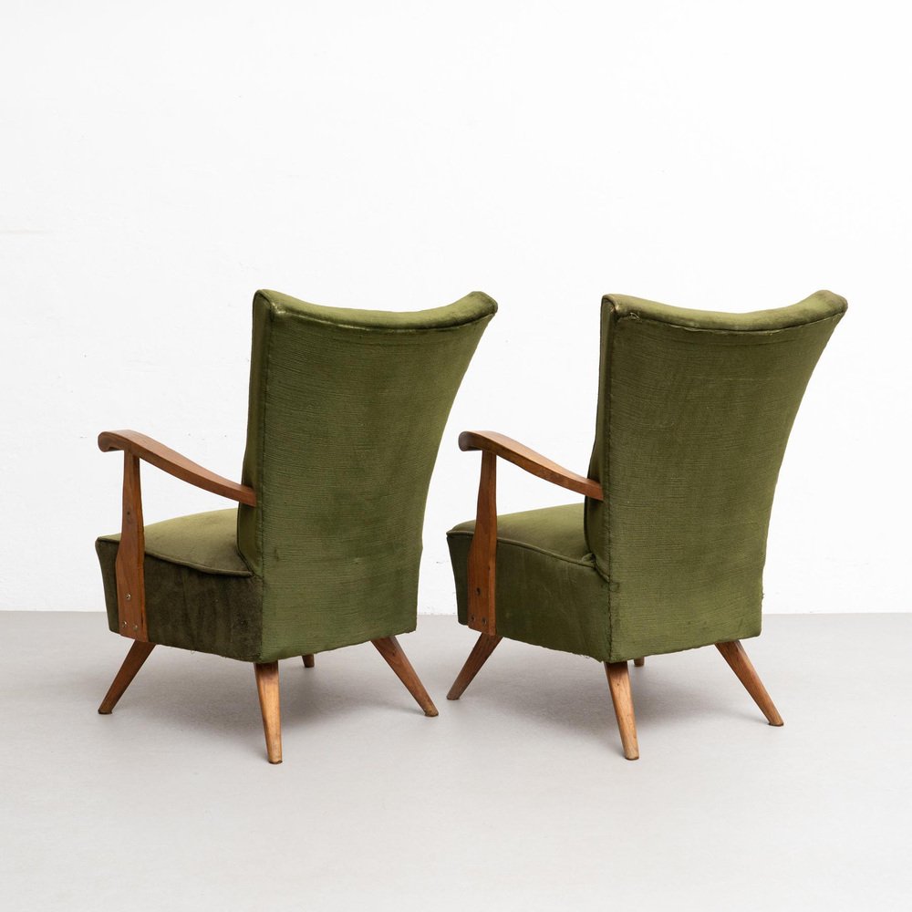 Grüne Sessel und Sofa aus Samt & Eiche, 1950er, 3er Set bei Pamono kaufen