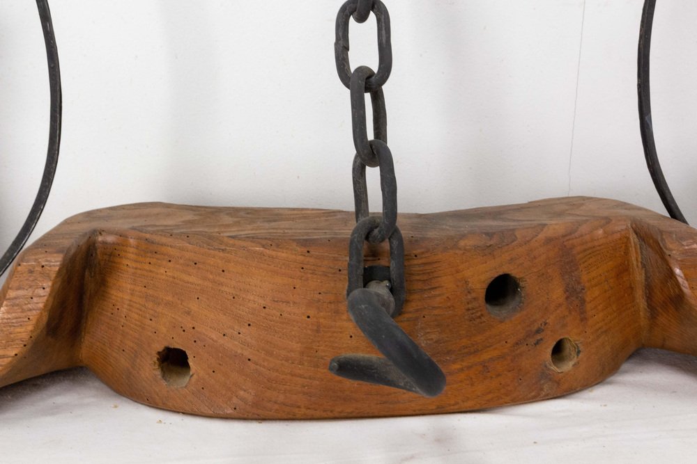 Mid-Century French Yoke Elm Sconces with Iron Double Lamps, Set of 2 ...