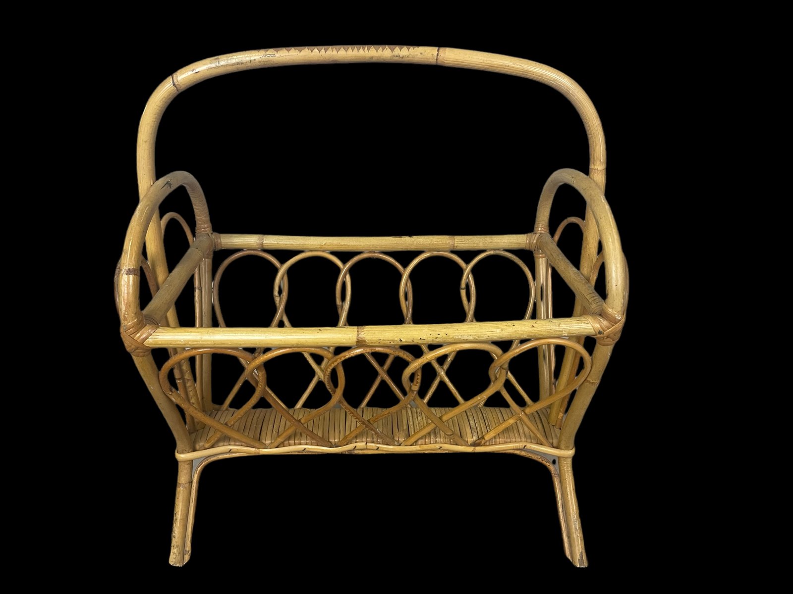 Midcentury Rattan Magazine Rack, 1960s for sale at Pamono