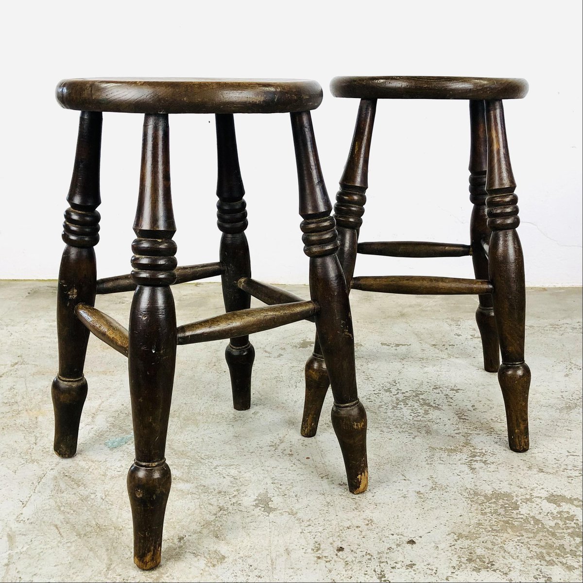 Wooden Stool with Twisted Legs for sale at Pamono