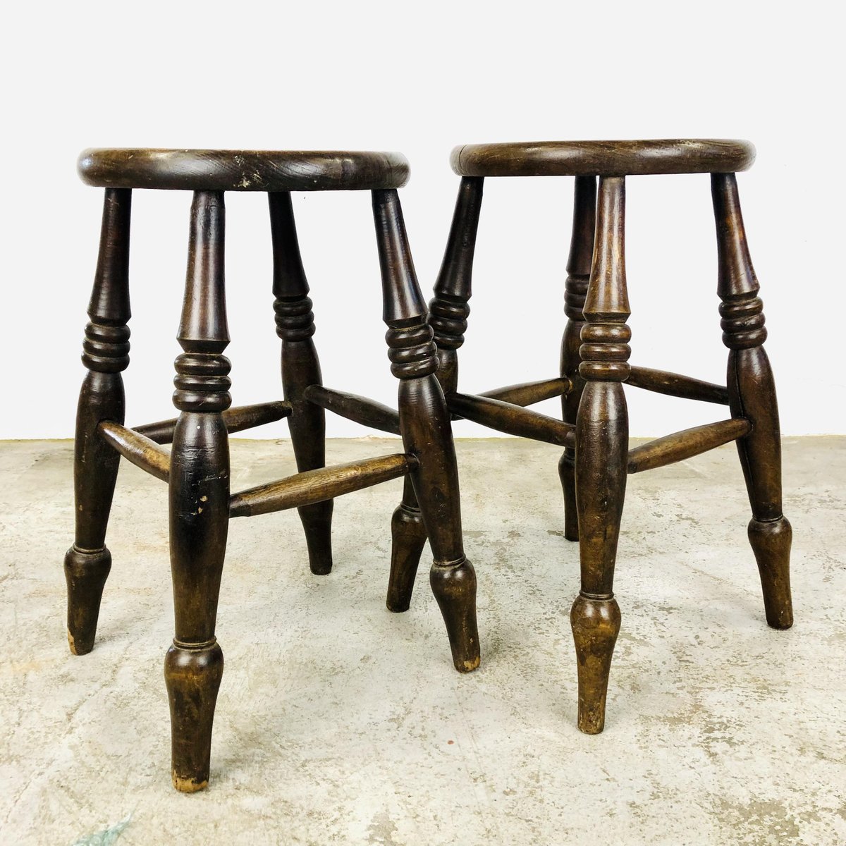 Wooden Stool with Twisted Legs for sale at Pamono