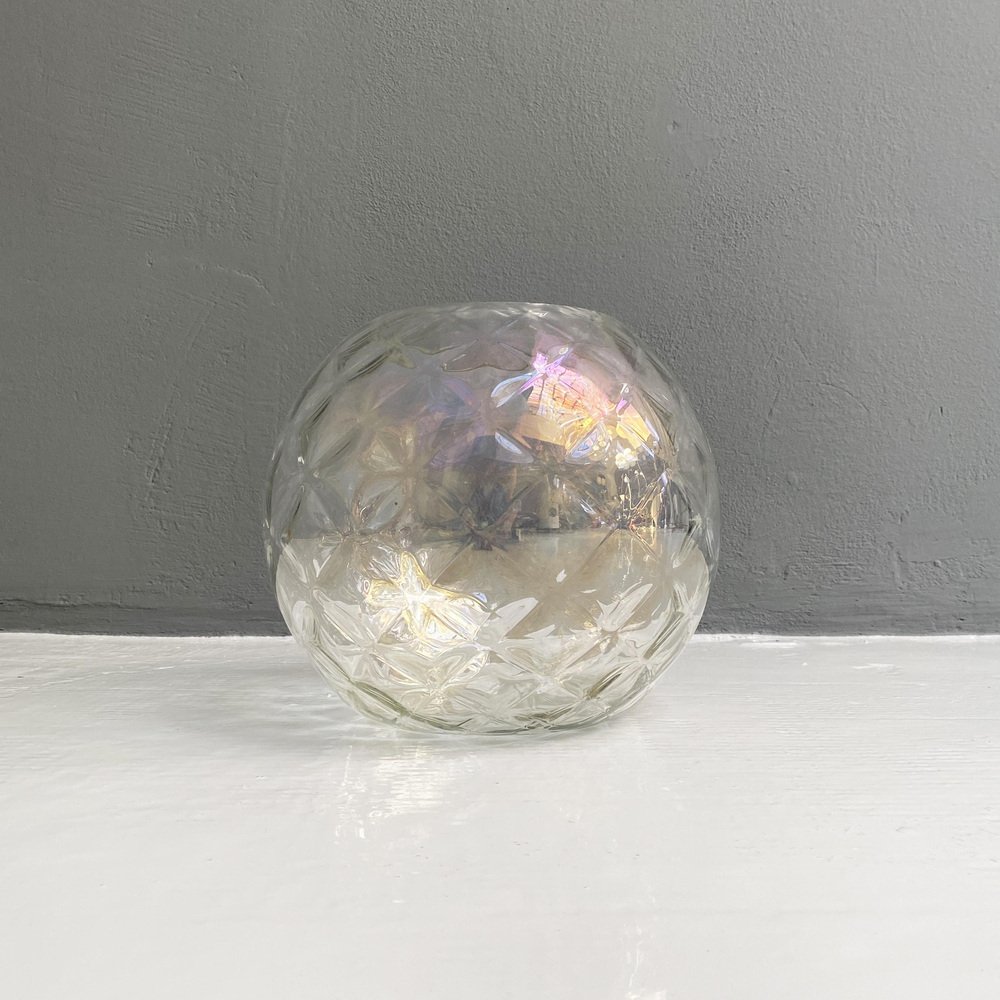 Italian Modern Transparent Spherical Glass Vase with Rhomboidal Motifs ...