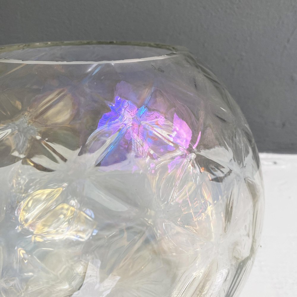 Italian Modern Transparent Spherical Glass Vase with Rhomboidal Motifs ...