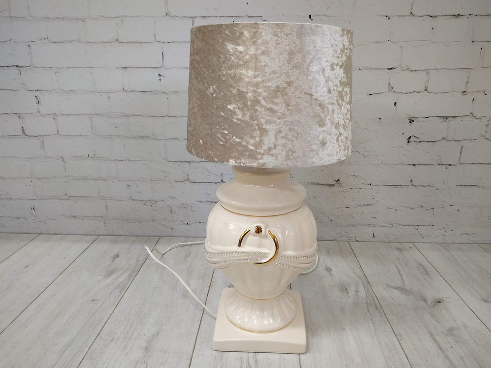 Vintage Table Lamp with Light Cream Ceramic Base with Golden Details ...